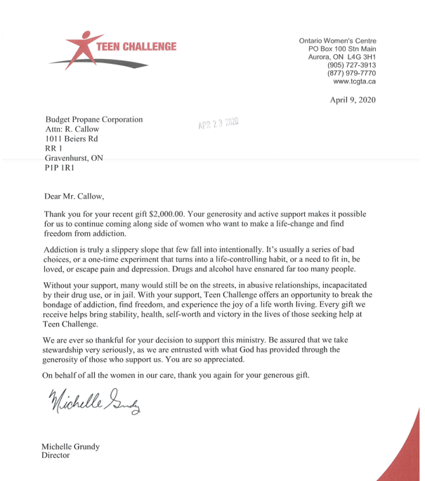 Budget Propane Supports Teen Challenge